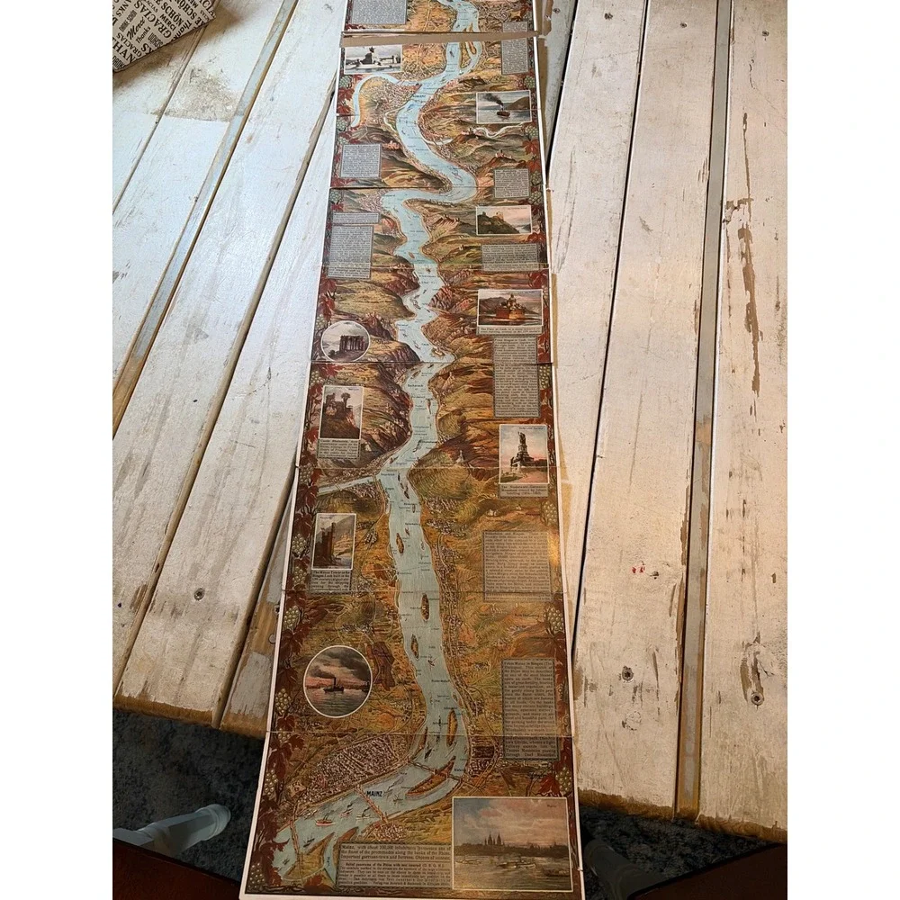 Office | Antique Relief Panorama Of The Rhine Folding Map Sections ...